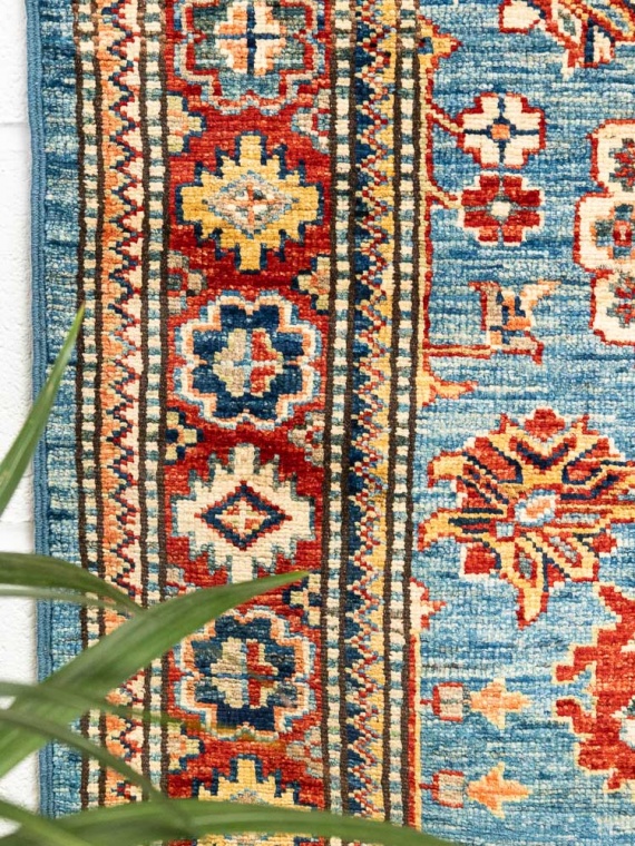 Original Large Fine Blue Cream Afghan Ziegler Carpet 209x300cm