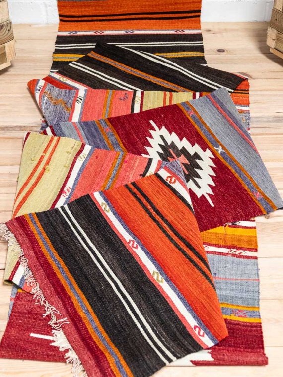 Long Acipayam Turkish Vintage Runner Rug With Green & Pink Stripes