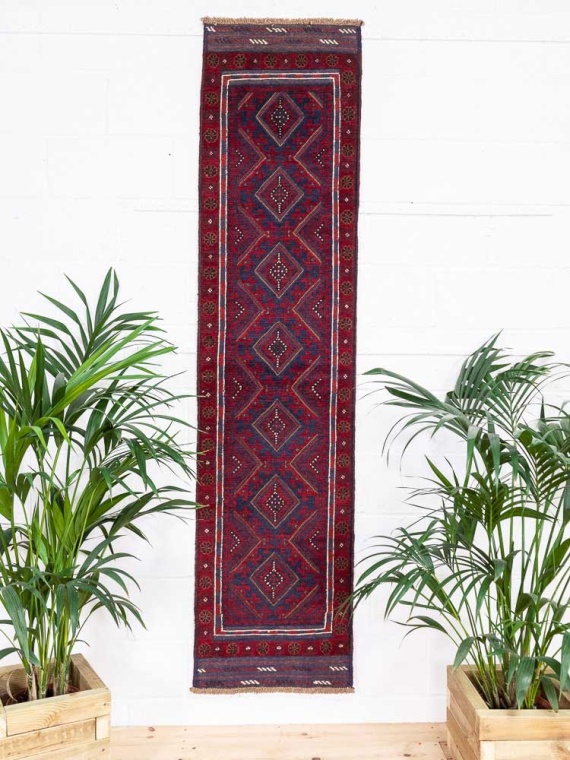 Narrow Afghan Mixed Weave Moshwani Runner Rug 59x231cm For A Hallway