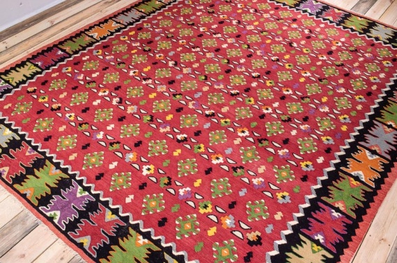 Large Vintage Bulgarian Kotlenski Kilim Rug 254x387cm