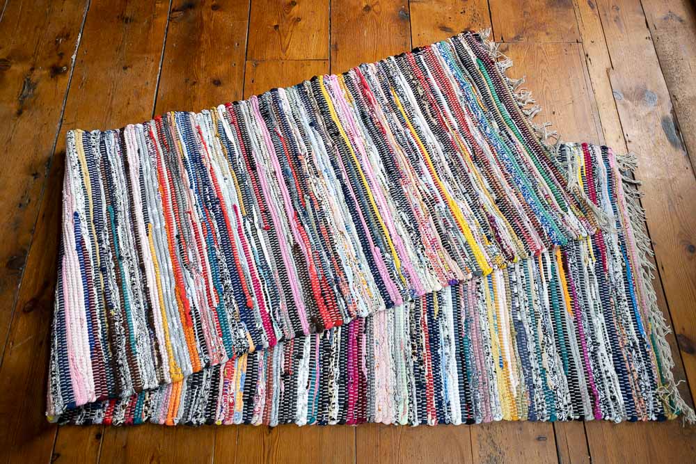 Hallway Rag Rug Runner 60x245cm with Green & Blue