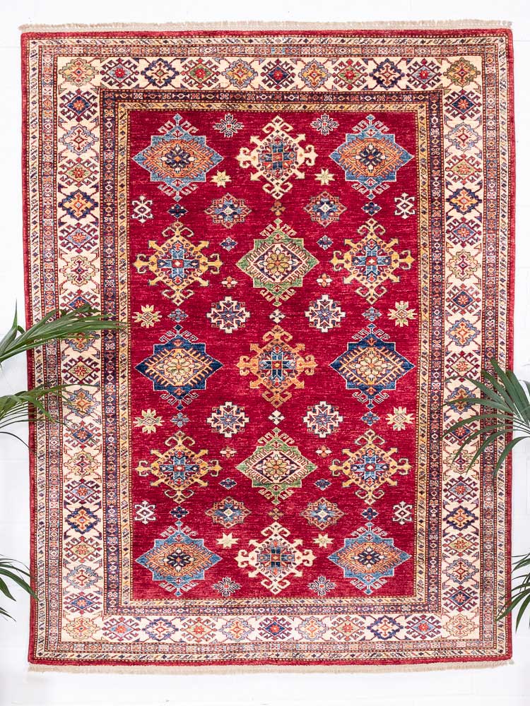 Fine Red Afghan Super Kazak Pile Rug 178x229cm (5.10 x 7.6ft)