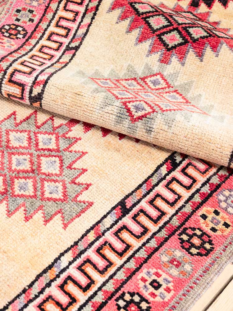 Extra Long Vintage Kurdish Herki Carpet Runner Rug 85x412cm With Pinks ...