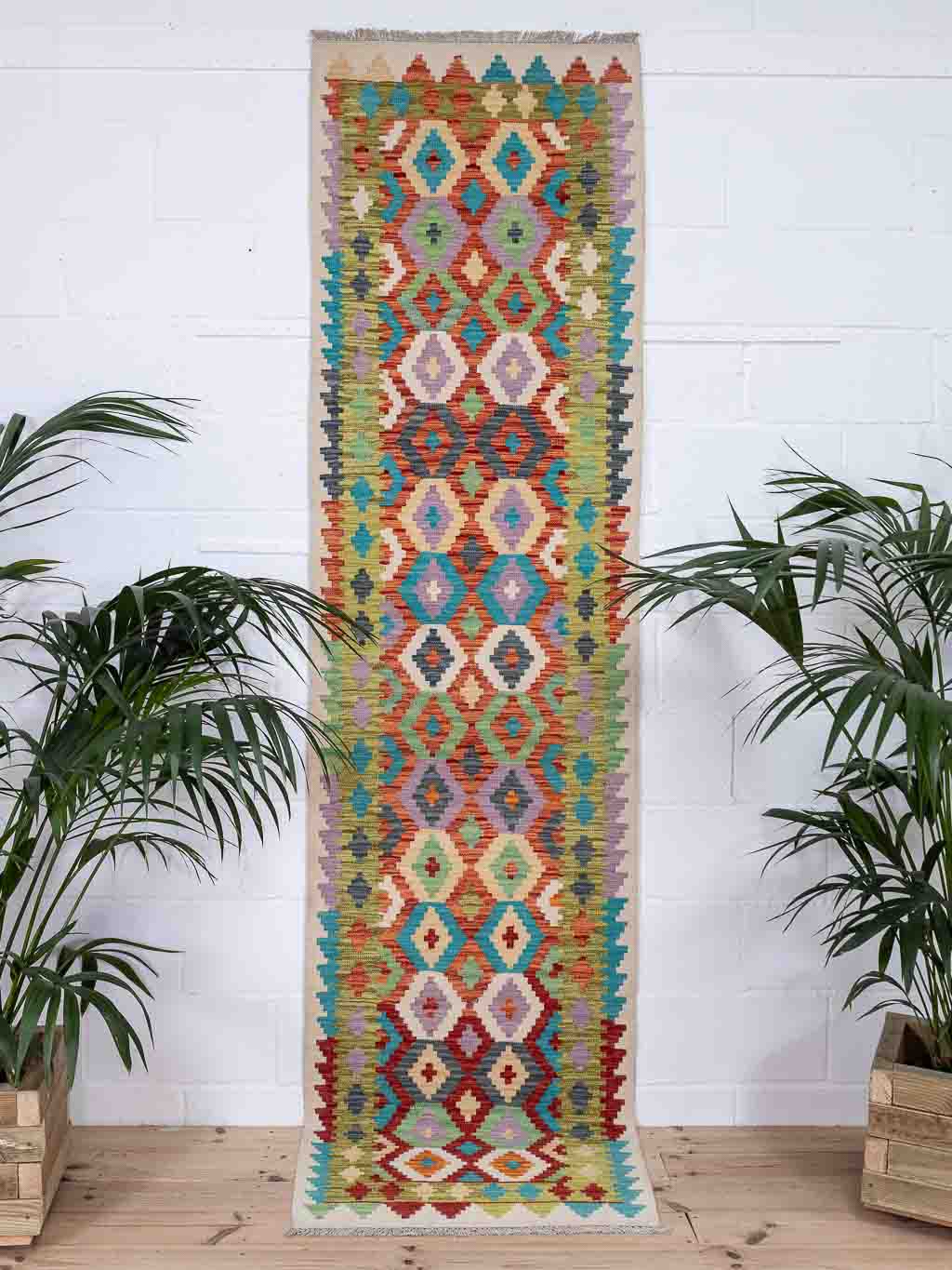 Long Afghan Vegetable Dyed Kilim Runner Rug 79x301cm | Yashar Bish
