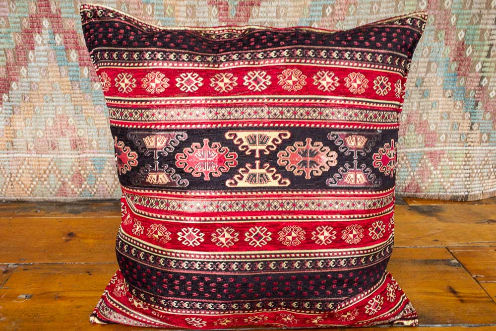 Red Kilim Stripe Medium Size Ottoman Turkish Cushion Cover 68x68cm