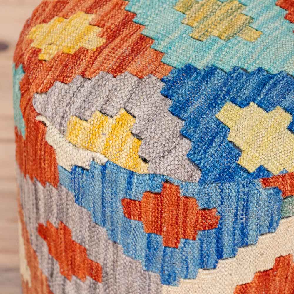 Practical Round Afghan Kilim Stool Seat Foot Rest With Multicolours