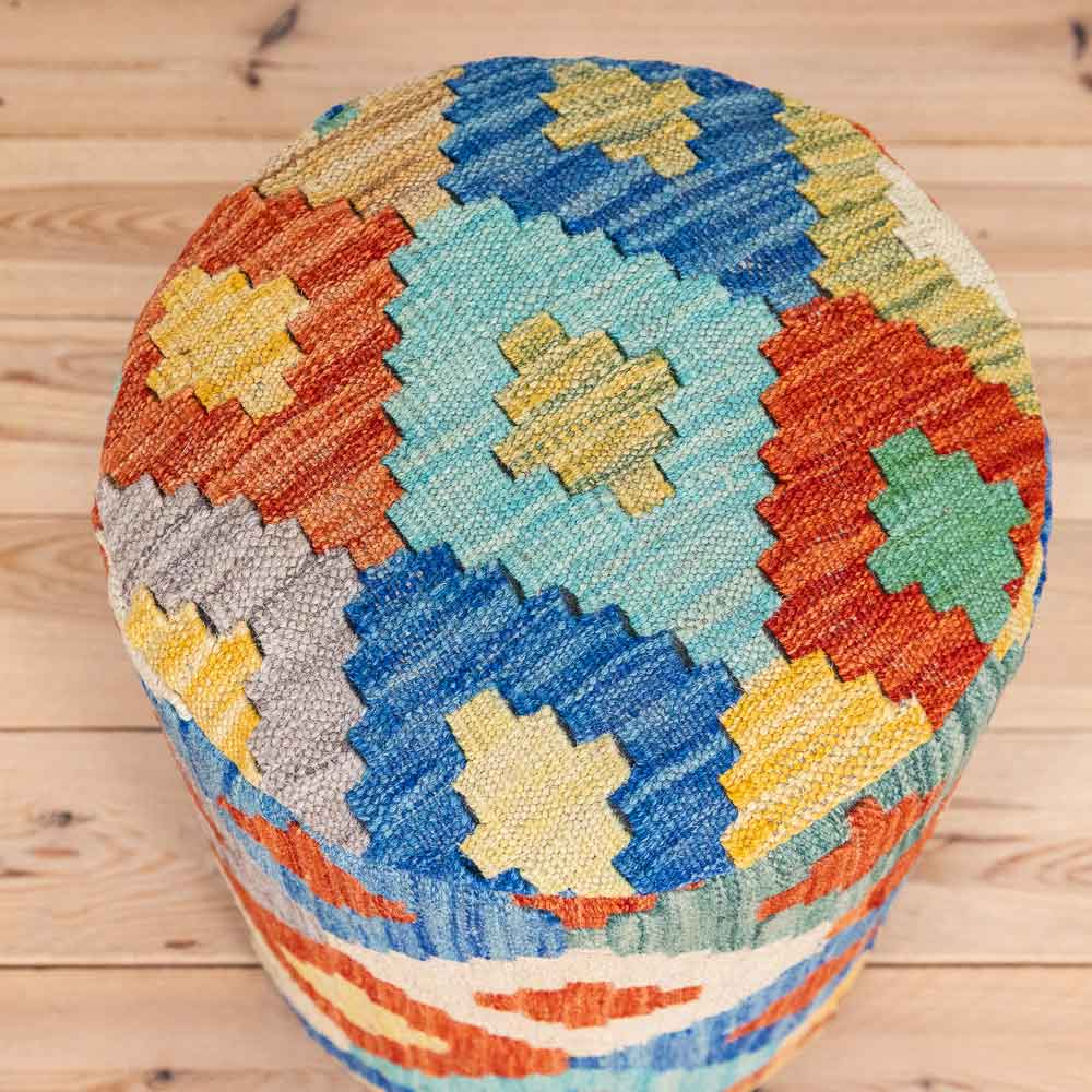 Practical Round Afghan Kilim Stool Seat Foot Rest With Multicolours