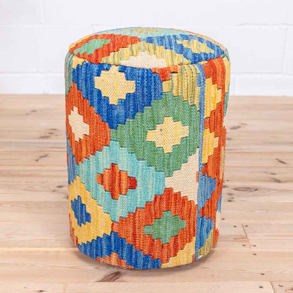 Practical Round Afghan Kilim Stool Seat Foot Rest With Multicolours